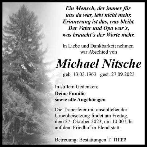 Traueranzeigen Von Michael Nitsche Abschied Nehmen De