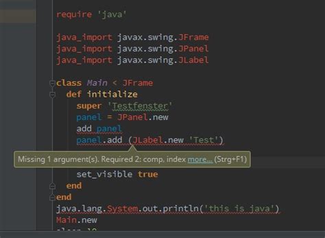Intellij Jruby Missing Arguments On Java Methods Stack Overflow