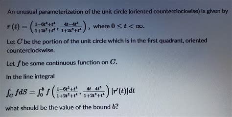 Solved An Unusual Parameterization Of The Unit Circle