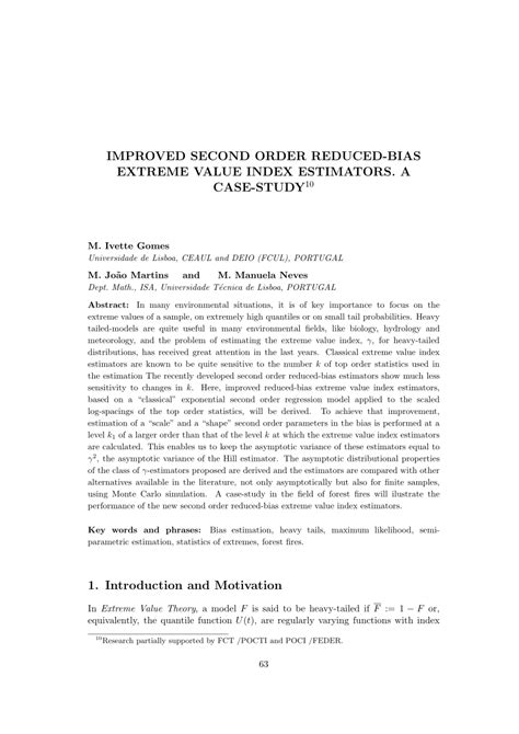 Pdf Improved Second Order Reduced Bias Extreme Value Index Estimators