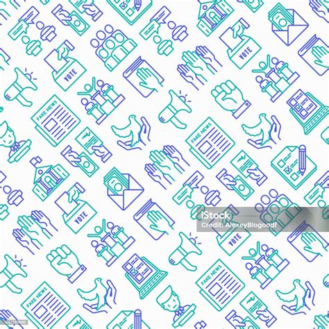 선거와 투표 원활한 패턴 선 아이콘 유권자 투표 용지 상자 취임식 부패 토론 대통령 정치 승리 선전 뇌물 동요 벡터 일러스트입니다 Presidential