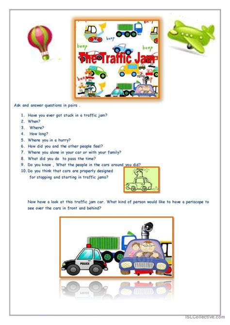 The Traffic Jam Picture Description English Esl Worksheets Pdf And Doc