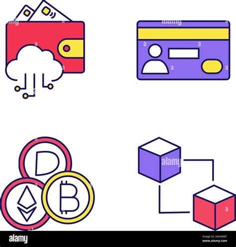 E Payment Color Icons Set E Wallet Credit Card Cryptocurrency