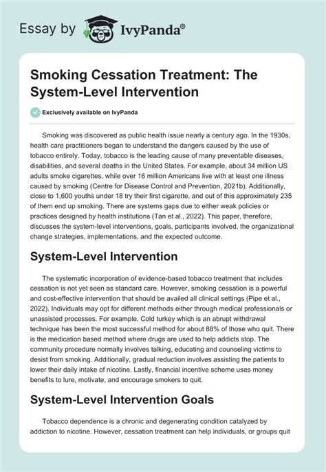 Smoking Cessation Treatment The System Level Intervention 1695 Words