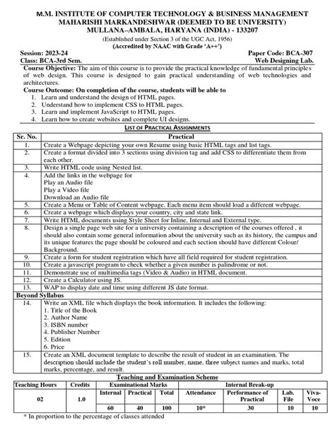 Bca 307 Web Designing Lab Practical List Pdf Html Html Element