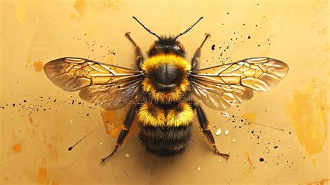 Bee Digital Illustration Detailed Honeybee Art On Yellow Background
