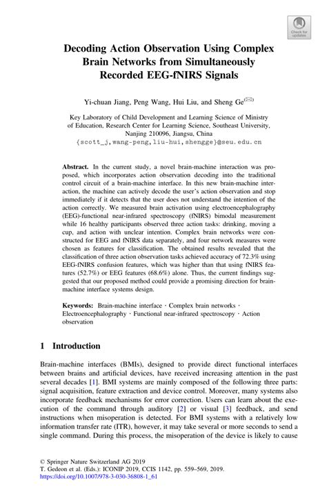 Pdf Decoding Action Observation Using Complex Brain Networks From Simultaneously Recorded Eeg