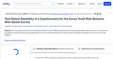 Test Retest Reliability Of A Questionnaire For The Korea Youth Risk