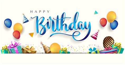 생일 축 하에 대 한 풍선 색종이와 선물 상자 디자인 서식 파일 인사말 카드와 포스터에 대 한 행복 한 생일 타이포 그래피 벡터