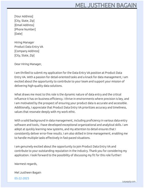 Cover Letter For Data Entry Va Lazyapply