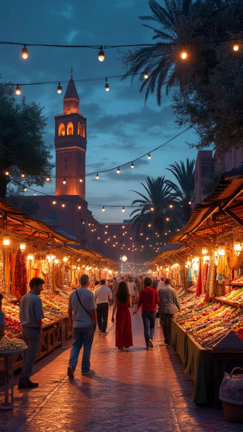 Lively Marrakech Street Market Vibrant Evening And Cultural Richness