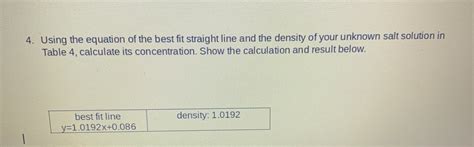 Solved 4 Using The Equation Of The Best Fit Straight Line