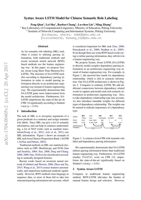 Syntax Aware Lstm Model For Chinese Semantic Role Labeling Deepai