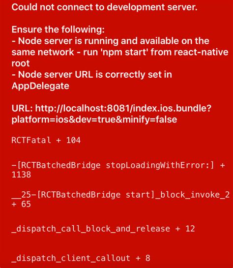 Ios React Native Xcode Could Not Connect To Development Server