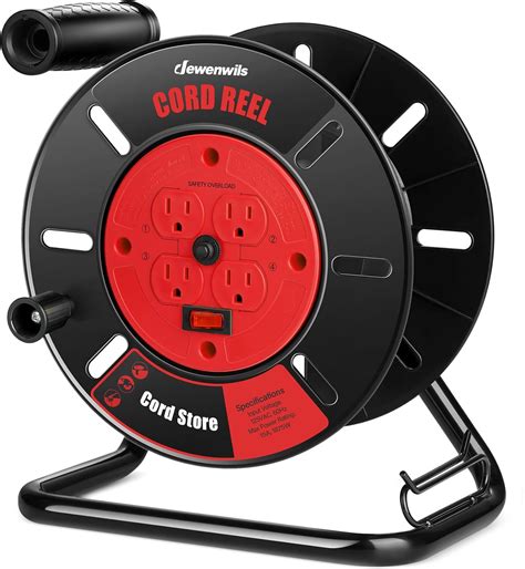 Dewenwils Extension Cord Storage Reel With 4 Grounded Outlets Heavy