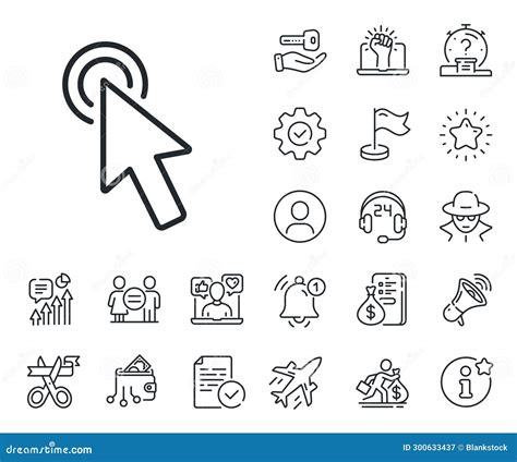 Mouse Cursor Line Icon Click Action Sign Salaryman Gender Equality And Alert Bell Vector