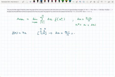 SOLVED The Area A Of The Region S That Lies Under The Graph Of The Continuous Function Is The