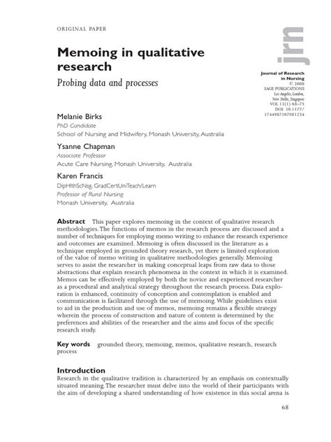 Memoing In Qualitative Research Pdf