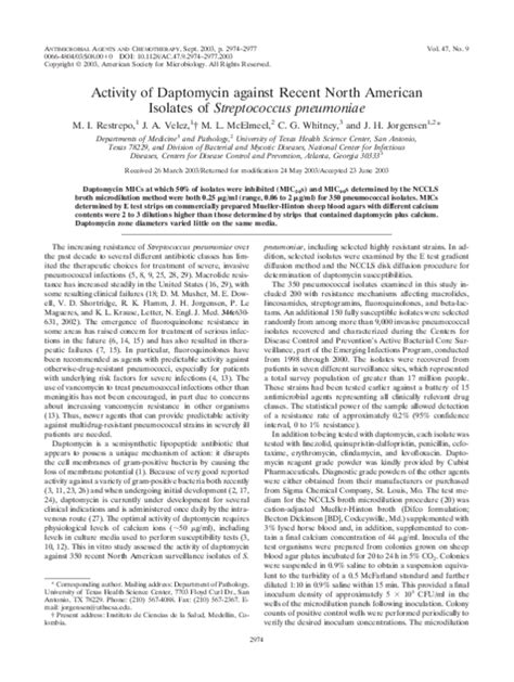 Pdf Activity Of Daptomycin Against Recent North American Isolates Of