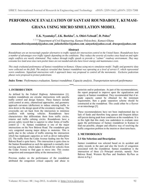 Performance Evaluation Of Santasi Roundabout Kumasi Ghana Using Micro