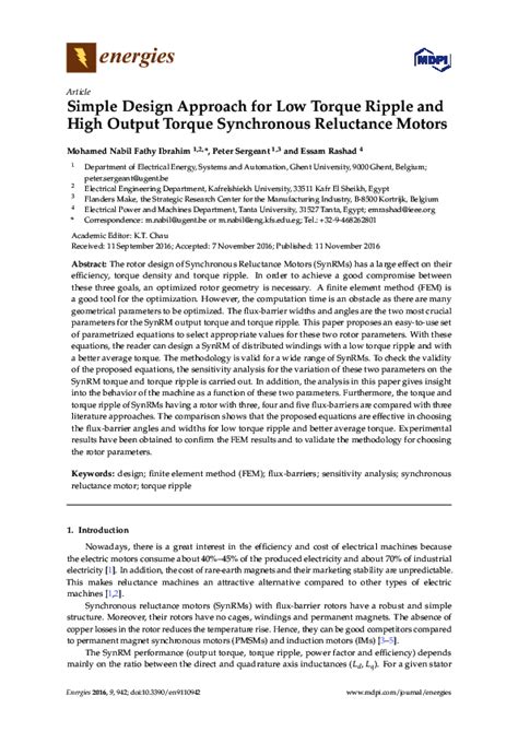 Pdf Simple Design Approach For Low Torque Ripple And High Output Torque Synchronous Reluctance
