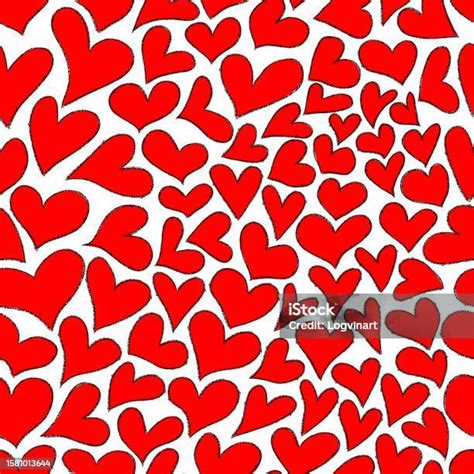 추상적인 빨간 하트가 있는 매끄러운 패턴 손으로 그린 잉크 프린트 직물 직물 포장지 검은색에 대한 스톡 벡터 아트 및 기타 이미지 검은색 공휴일 긍정적인 감정 표현