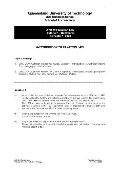 tutorial 1 tute 1 notes queensland university of technology qut business school school of