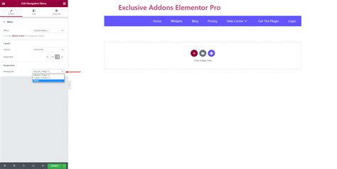 how to configure and style navigation menu widget with elementor