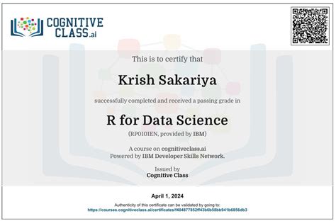 Earned R For Data Science Course Krish Sakariya Posted On The Topic