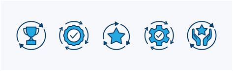 트로피 별 배지 메달 및 장비 설정으로 회전하는 원형 화살표 업무 프로세스 새로 고침 다시 로드 및 달성을 위한 재활용을 포함합니다 벡터 일러스트 레이 션 개발에 대한 스톡