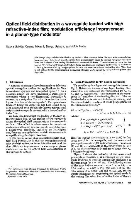 Pdf Optical Field Distribution In A Waveguide Loaded With High Refractive Index Film