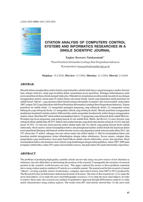 Pdf Citation Analysis Of Computers Control Systems And Informatics Researches In A Single