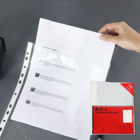 Toykingdee Plastic File Folder Clear 100 Pages Sheet Protector Binder Pocket 11 Hole File Bag