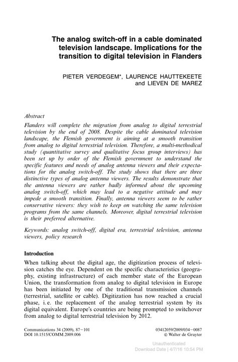 Pdf The Analog Switch Off In A Cable Dominated Television Landscape Implications For The