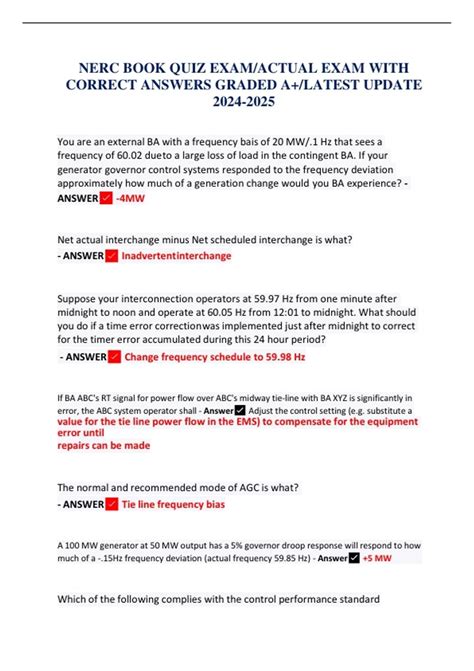 Nerc Book Quiz Exam Actual Exam With Correct Answers Graded A Latest