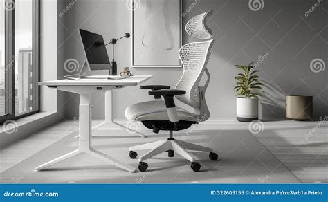 Sleek White Office With Modern Ergonomic Chair Stock Illustration Illustration Of Ergonomic