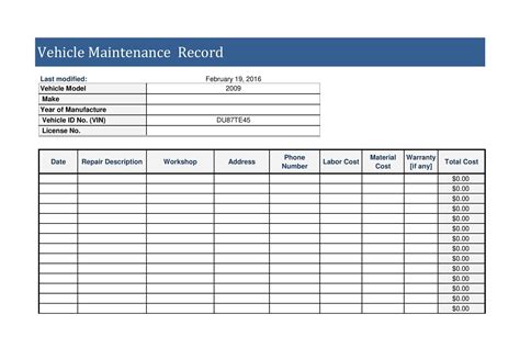 Free Printable Vehicle Maintenance Log Templates Excel Word Pdf