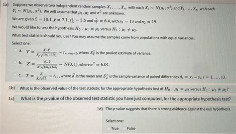 solved a suppose we observe two independent random samples