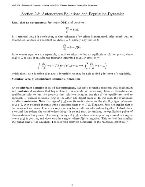 2 Diff Eq Notes For Reihmani Class Math 308 Differential Equations Spring 2024 ©cdr