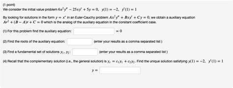 solved 1 point we consider the initial value problem