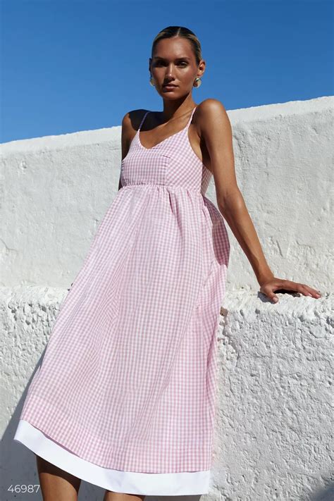 Pink Checked Cotton Sundress № 46987 ♡ Gepur Women Clothes Store