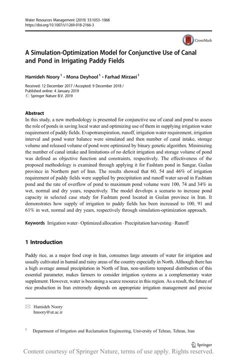 A Simulation Optimization Model For Conjunctive Use Of Canal And Pond In Irrigating Paddy Fields