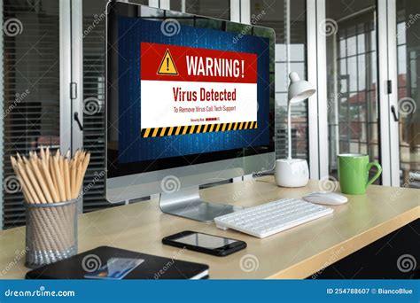 Virus Warning Alert On Computer Screen Detected Modish Cyber Threat Stock Image Image Of