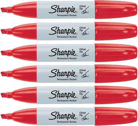 Sharpie 38283 Sharpie Chisel Tip Permanent Marker Open Stock Red 6pk