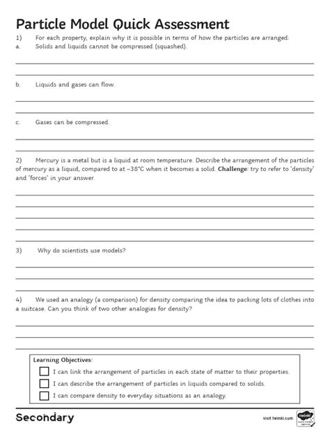 Particle Model Quick Assessment Pdf Liquids Gases