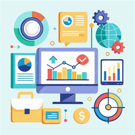 Colorful Business Charts And Icons On A Computer Screen Depicting Growth Data And Success