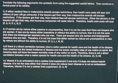 solved translate the following arguments into symbolic form