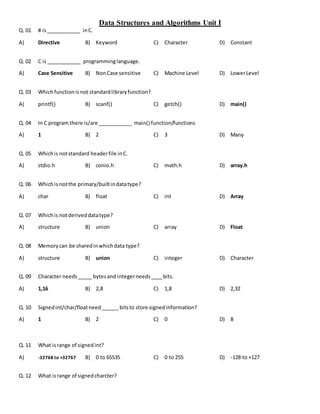 Data Structures And Algorithms Unit I PDF