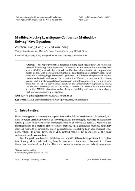 Global Science Press Modified Moving Least Square Collocation Method For Solving Wave Equations