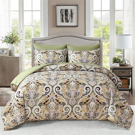 Yiran Sage Green Paisley Comforter Set King 7 Pieces Bed In